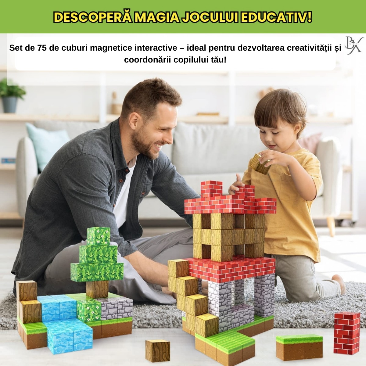 Blocuri de constructie magnetice Minecraft 75 piese + 2 figurine ...