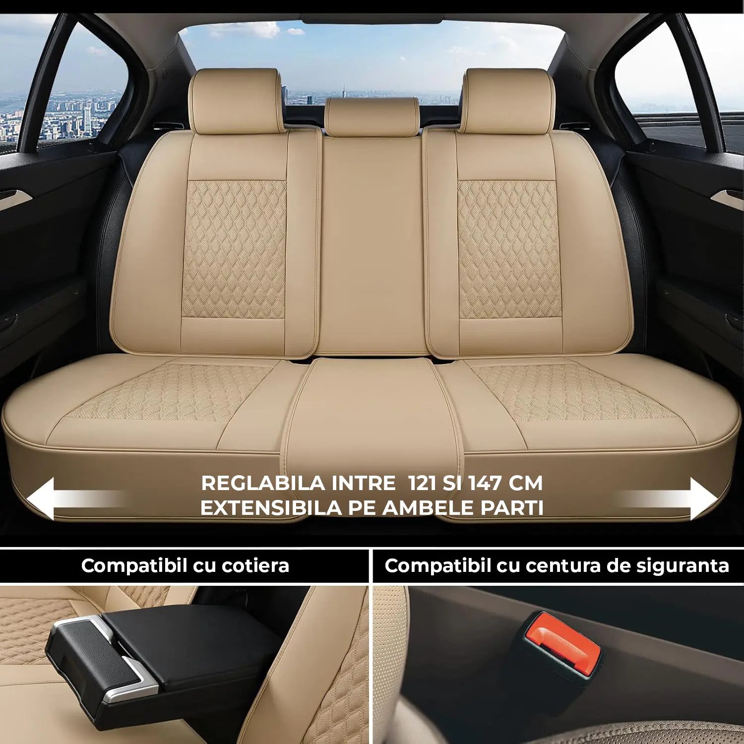 Set 5 Huse Scaune Auto Elindor® Universale, Acoperire 360°, Husa pentru ...