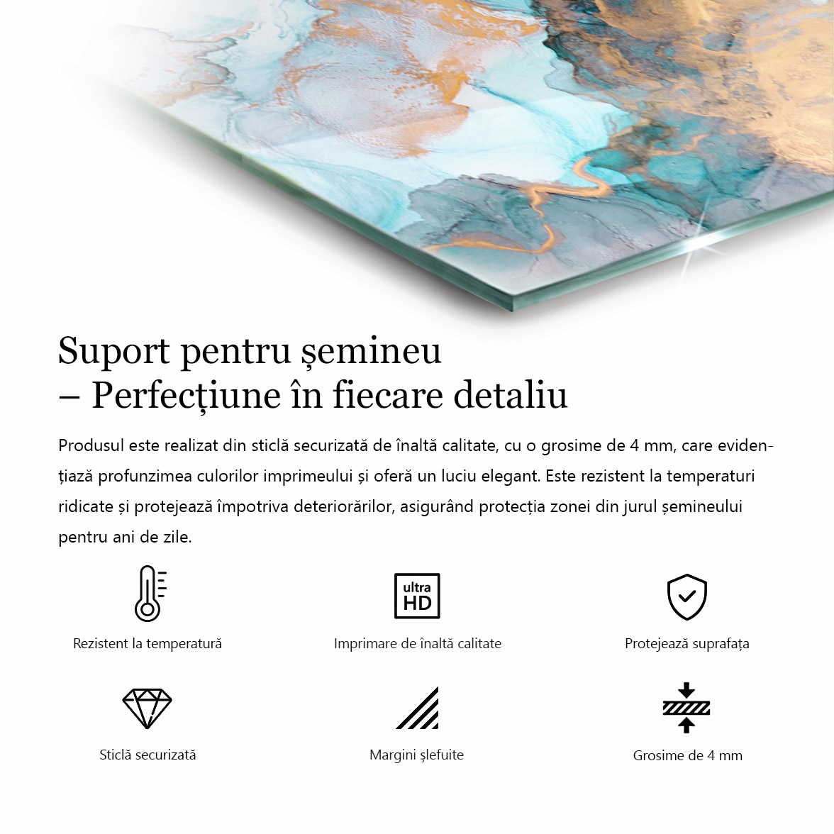 Placa de sticla pentru semineu, Tulup, Model floral cu fluturi, Verde ...