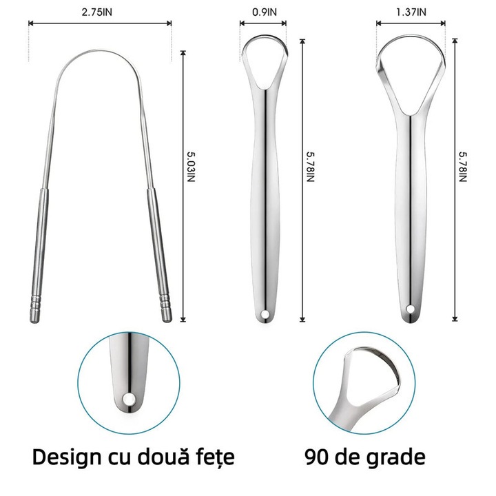 Set de 7 raclete pentru limba din otel inoxidabil, design ergonomic ...