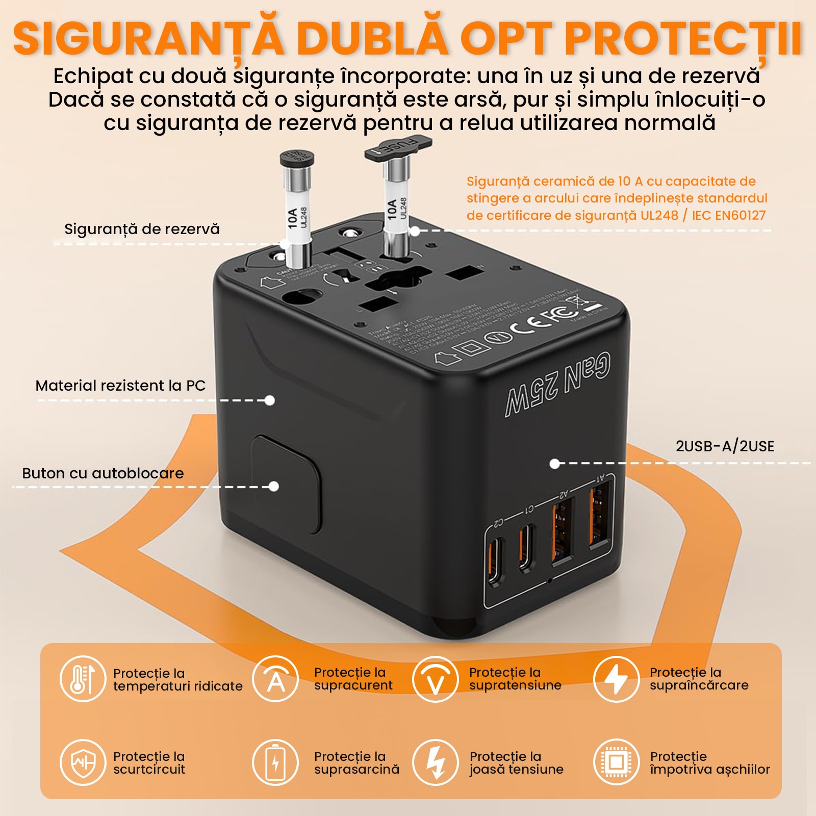 Adaptor Convertor Priza Universal de Calatorie, NAIXUES®, Incarcare ...