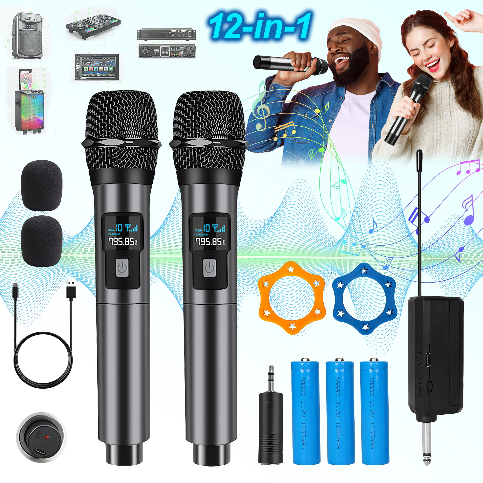 Set 2 Microfoane Wireless pentru Karaoke, Excitat®, Digital, Anulare ...