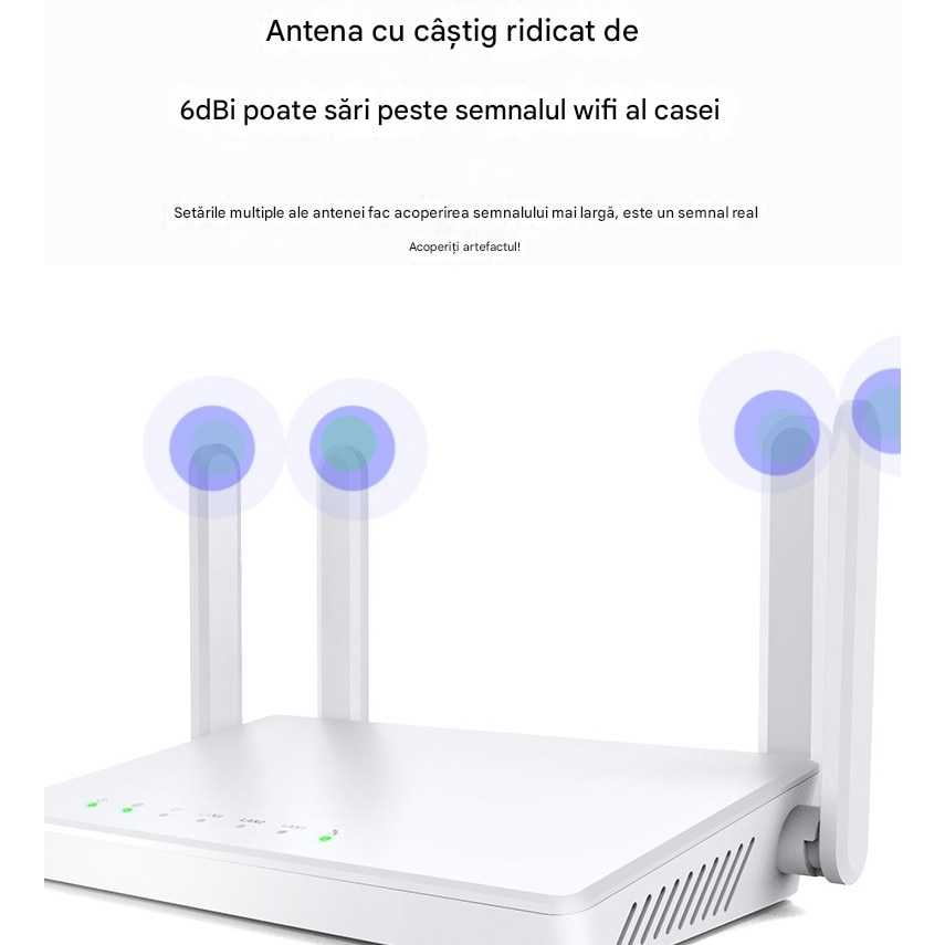 Router wireless 4G, 300Mbps, 4 Antene, DC 12V，Dual-Band, Wi-Fi 6, Dual ...
