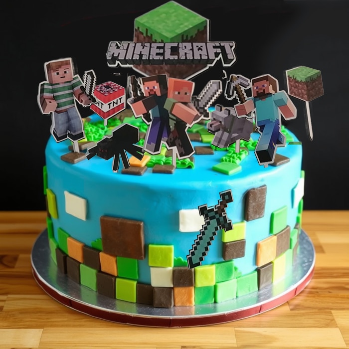 Set 9 toppere pentru tort aniversar Minecraft – lemn/MDF, print UV ...