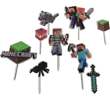 Set 9 toppere pentru tort aniversar Minecraft – lemn/MDF, print UV ...