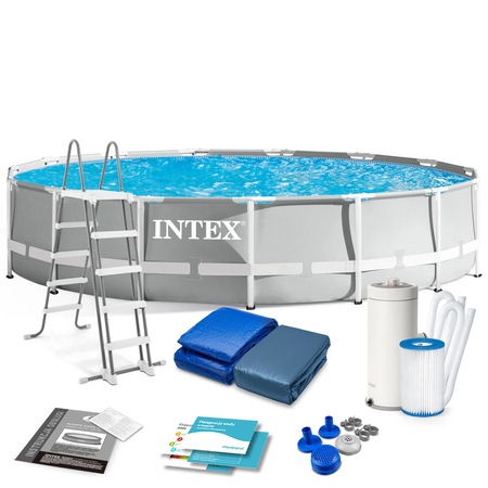 Piscina de gradina cu cadru metalic, 457 x 107 cm, rotunda, gri ...