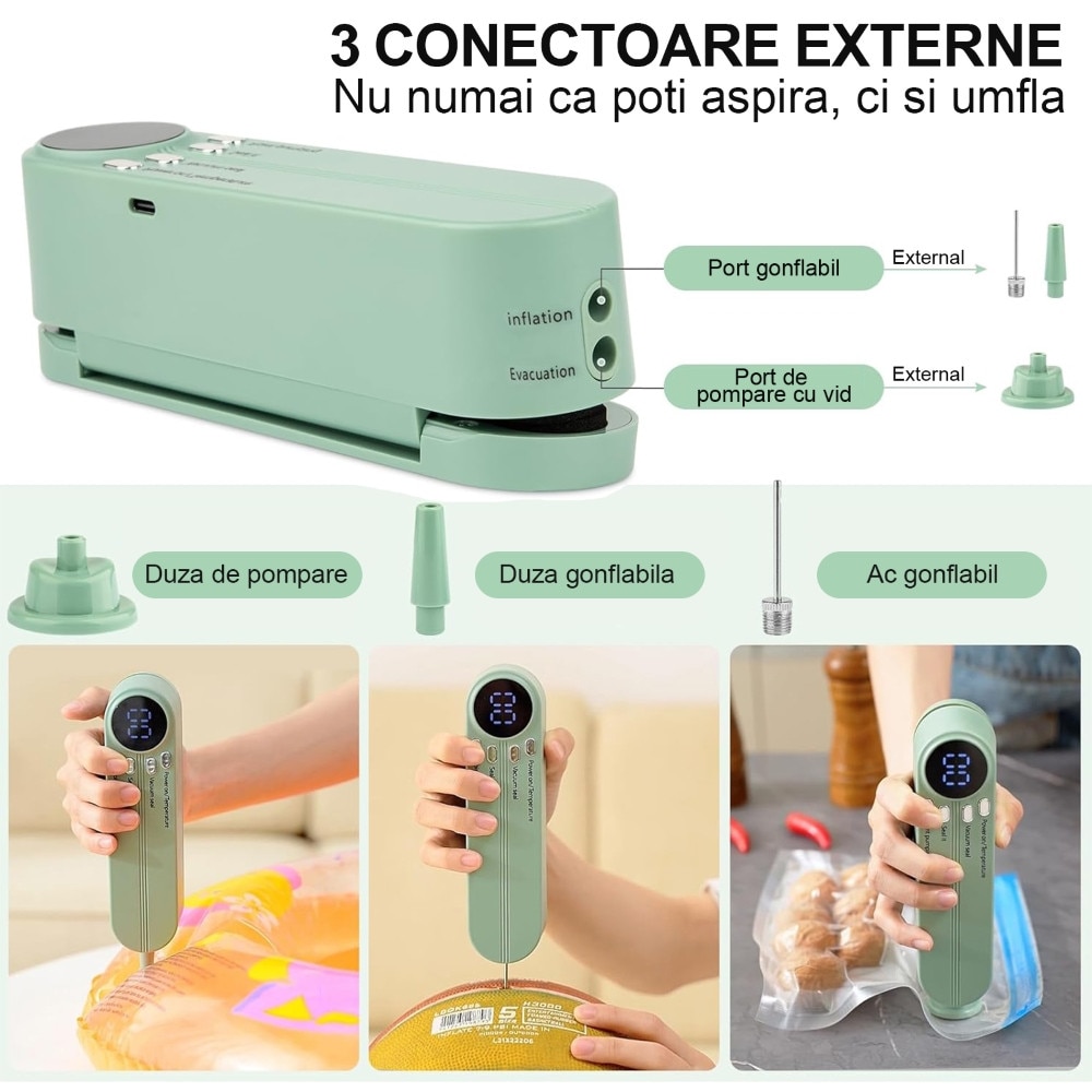 Aparat de vidat portabil, 3 in 1, pentru alimente solide si lichide, 30 ...