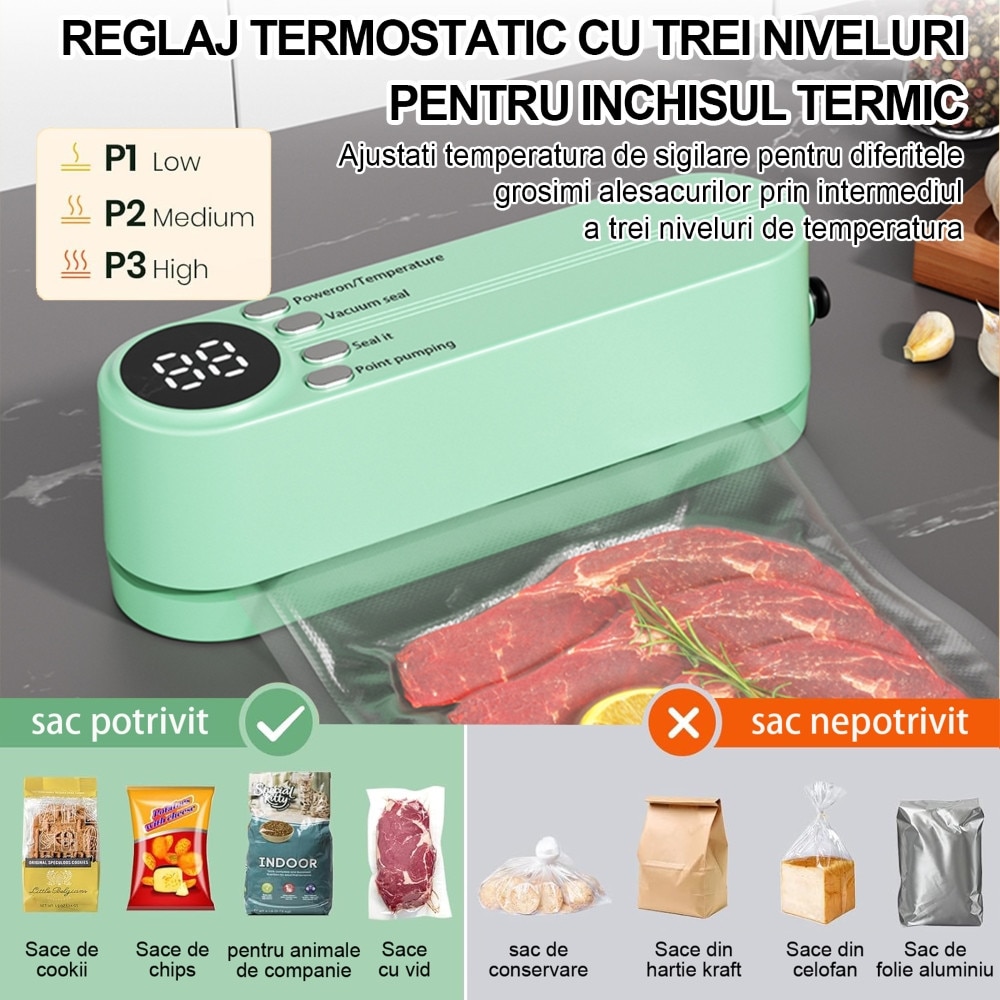 Aparat de vidat portabil, 3 in 1, pentru alimente solide si lichide, 30 ...