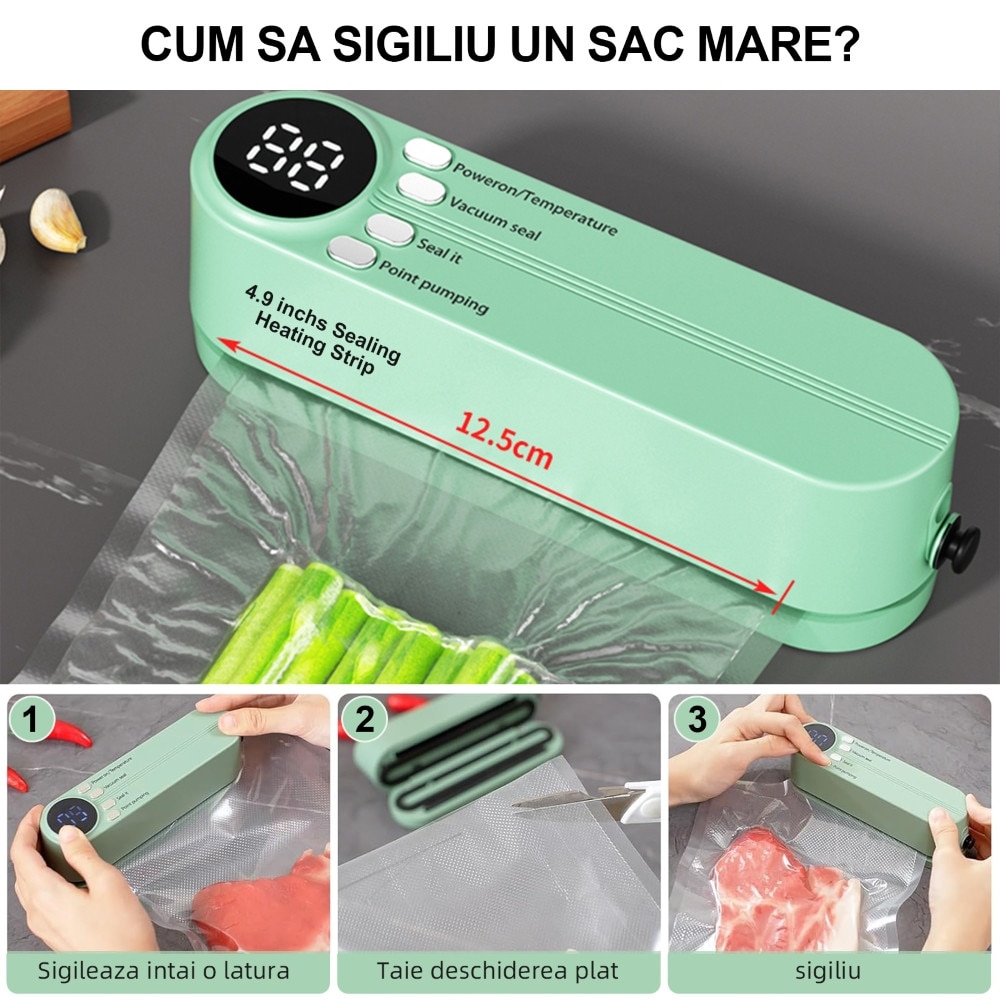 Aparat de vidat portabil, 3 in 1, pentru alimente solide si lichide, 30 ...