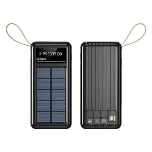 Baterie Externa Solara, 12000 mAh, Cabluri USB, Type-C, MicroUSB si ...