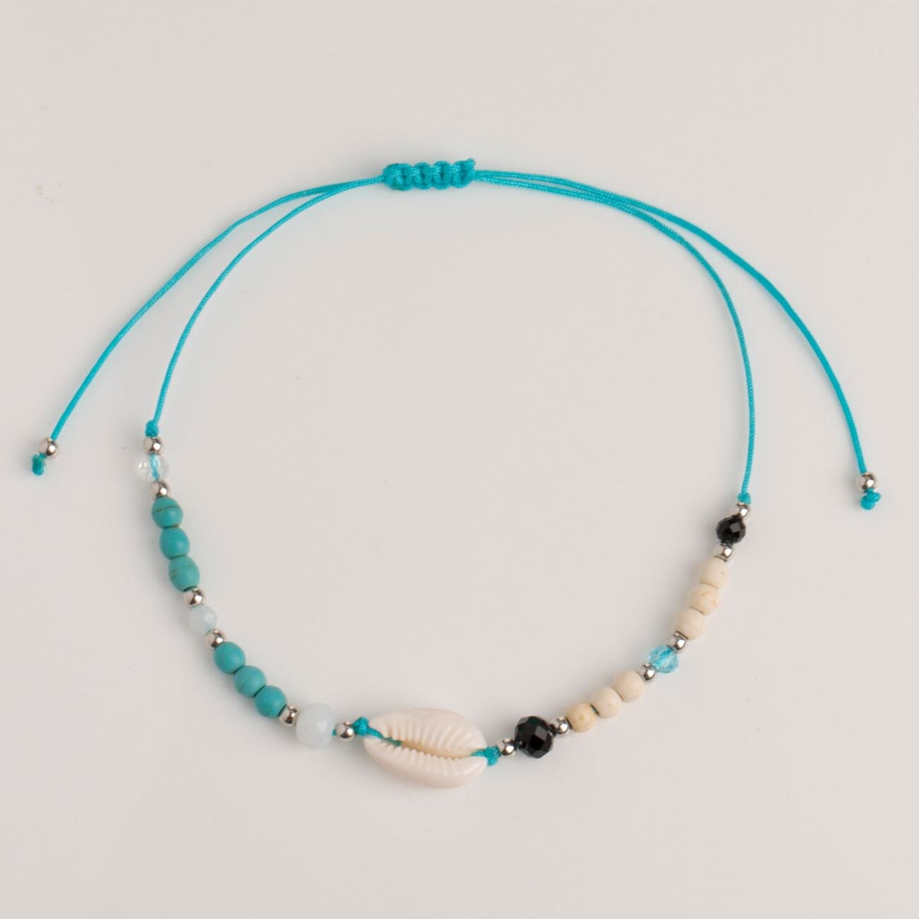 Bratara de Picior Siret Bleu cu Margele Turcoaz Albe & Scoica pentru ...