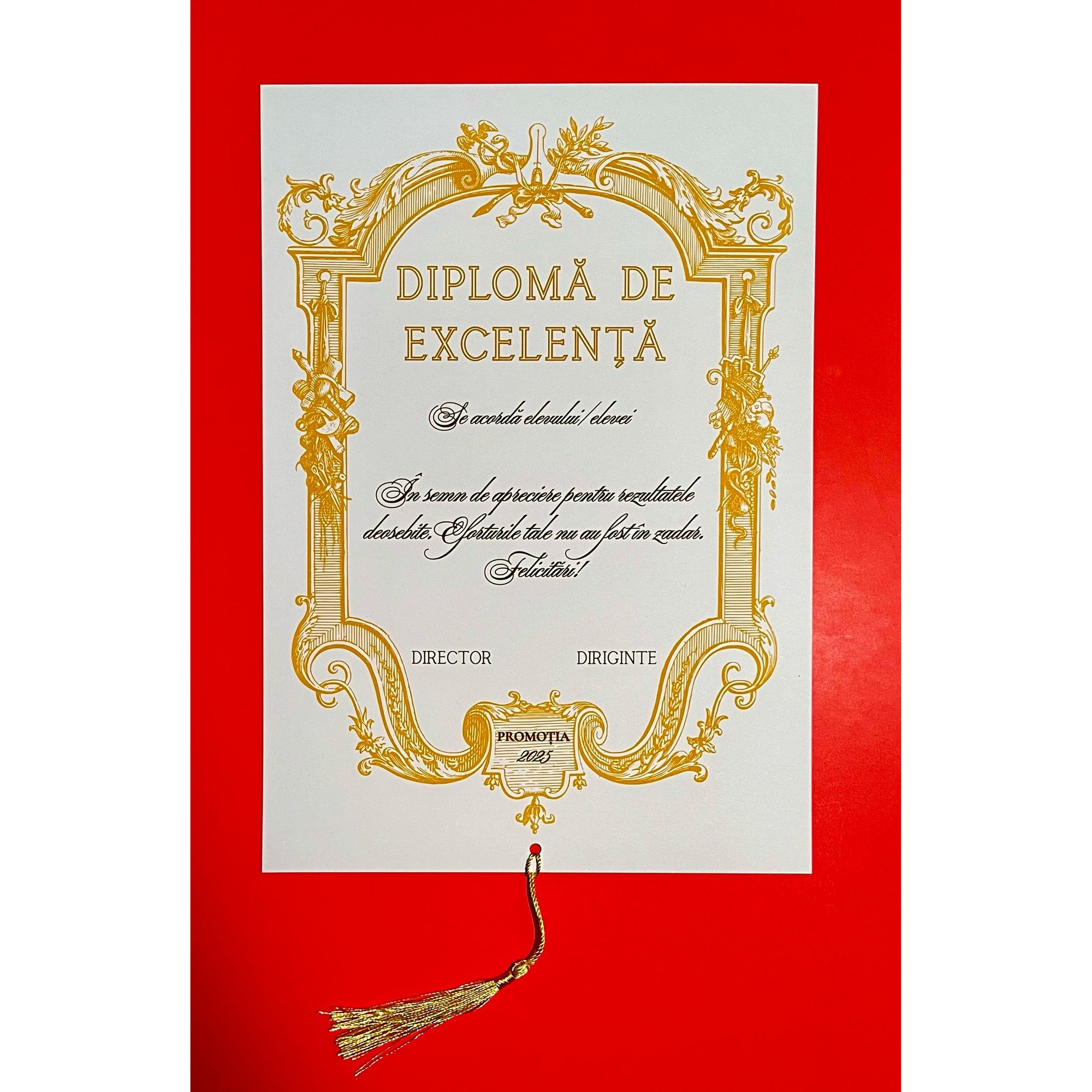 SET 2 bucati, Diploma de Excelenta, Format A4, Model vintage alb+auriu ...