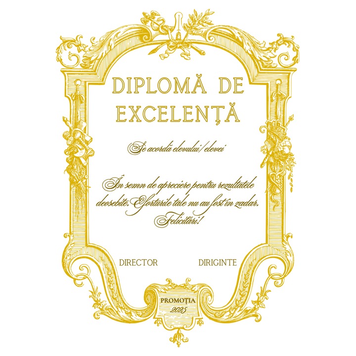 SET 2 bucati, Diploma de Excelenta, Format A4, Model vintage alb+auriu ...