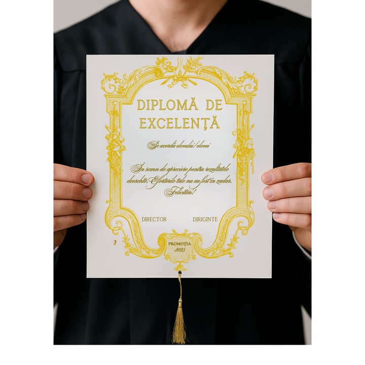 SET 2 bucati, Diploma de Excelenta, Format A4, Model vintage alb+auriu ...