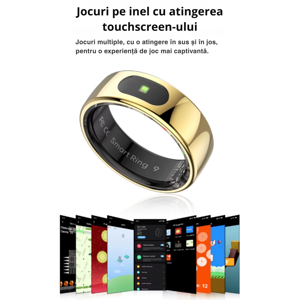 Inel Inteligent cu touchscreen, Smart Ring Nano Ceramic 62.8 mm, Ritm ...