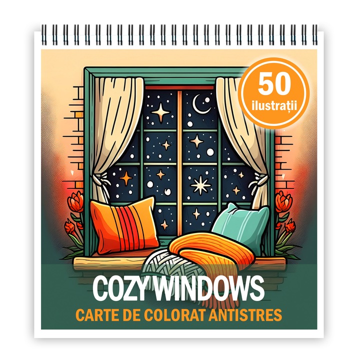 Carte de colorat antistres, 50 de ilustratii Cozy Windows, 106 pagini ...