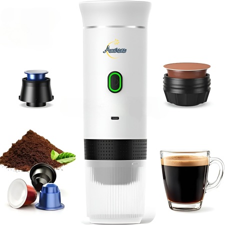 Espressor portabil 3 in 1, Aparat cafea capsule si macinata, Incalzeste ...