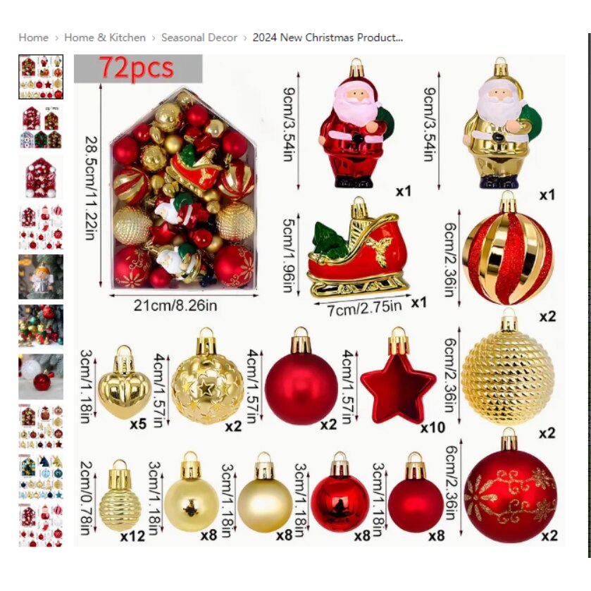 Комплект от 72 коледни топки, Charmorah, многоцветни, пластмасови ...