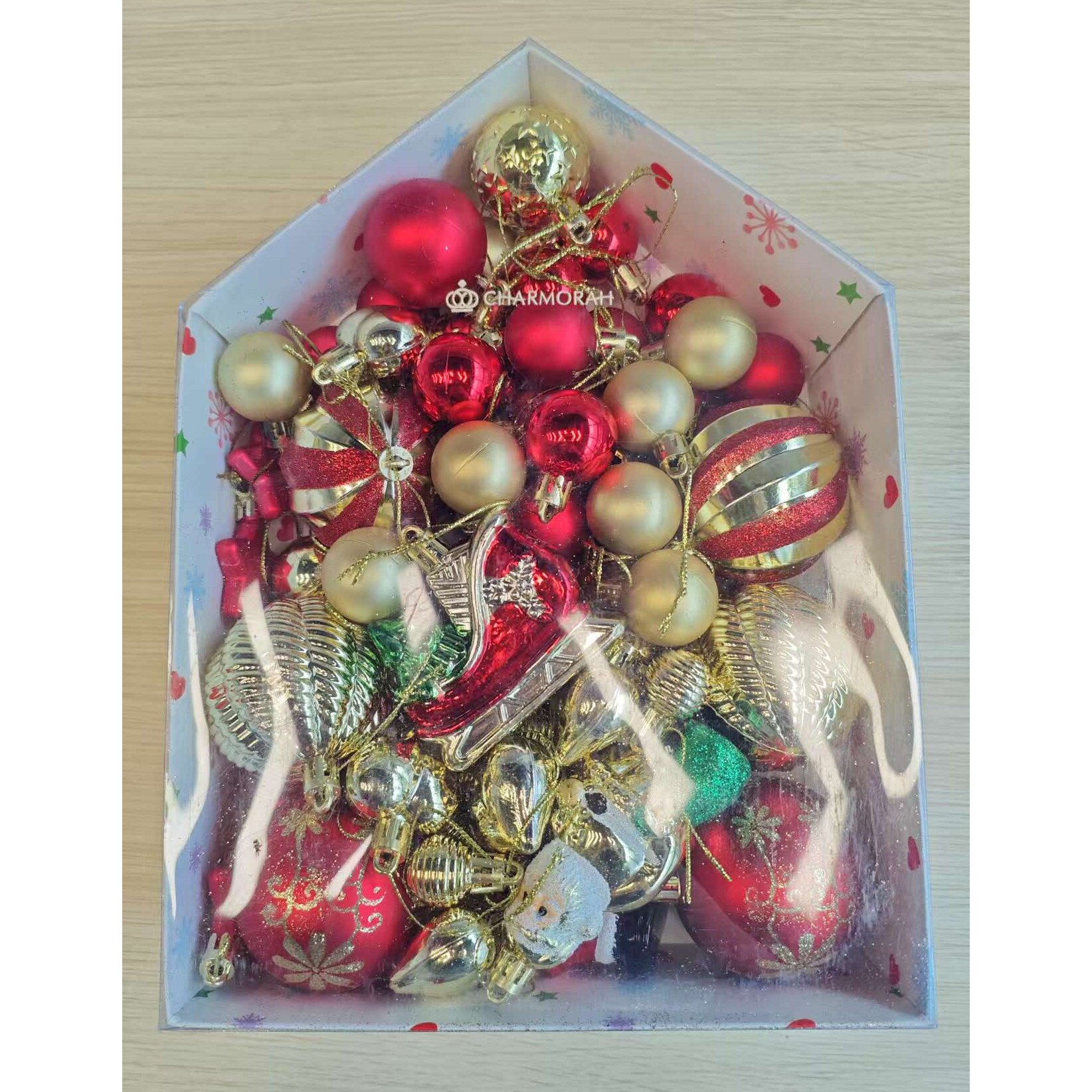 Комплект от 72 коледни топки, Charmorah, многоцветни, пластмасови ...