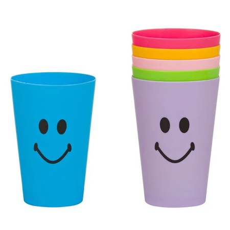 Set 6 Pahare Colorate din Plastic cu Model Emoji – 350 ml - eMAG.ro