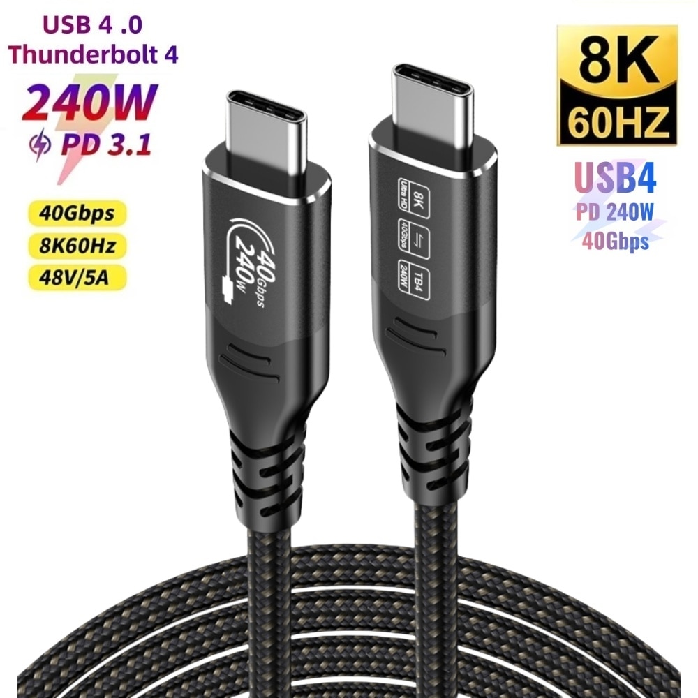 Cablu USB4 Sugxia®, USB-C, 40Gbps, 240W PD3.1, 5A, 8K 60Hz Video, Cablu ...