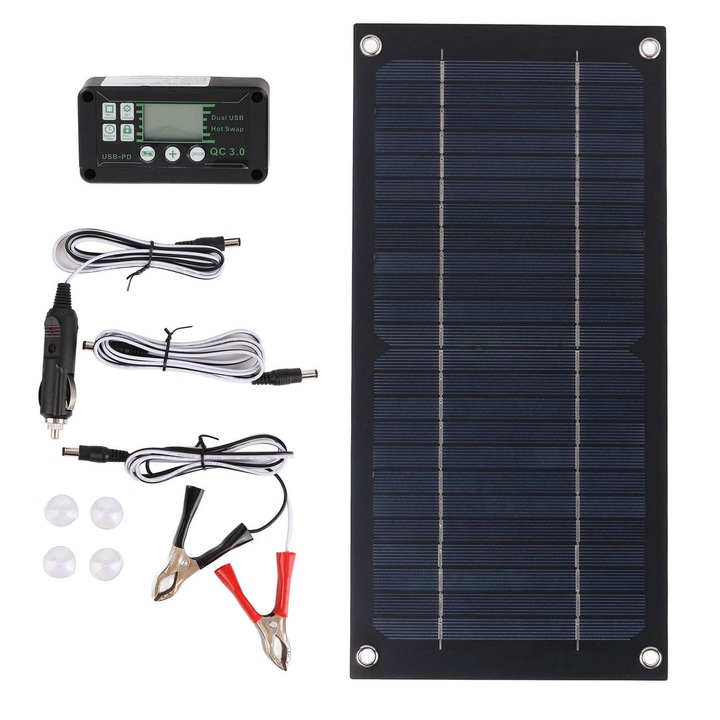 Panou solar 600W, monocrystalline, kit cu controller de incarcare 100A ...