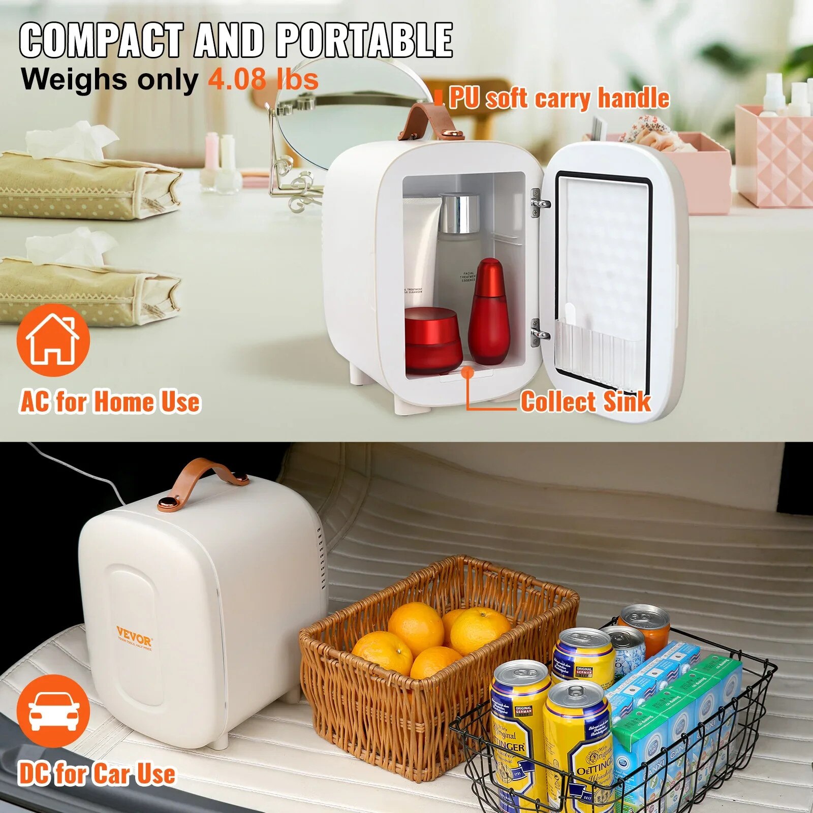 Mini frigider, 4L, silentios, portabil, depozitare produse de ingrijire ...