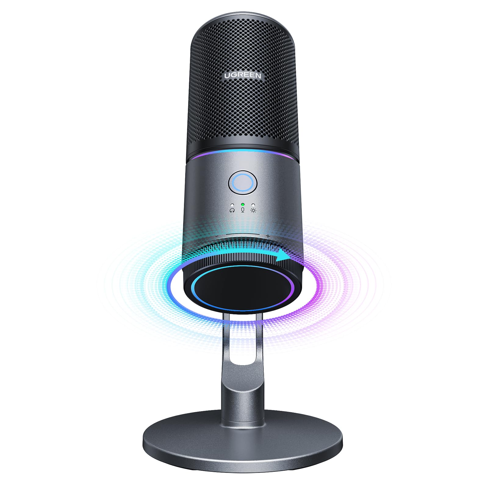 Microfon condensator UGREEN USB cu lumină RGB, cardioid, pentru gaming ...