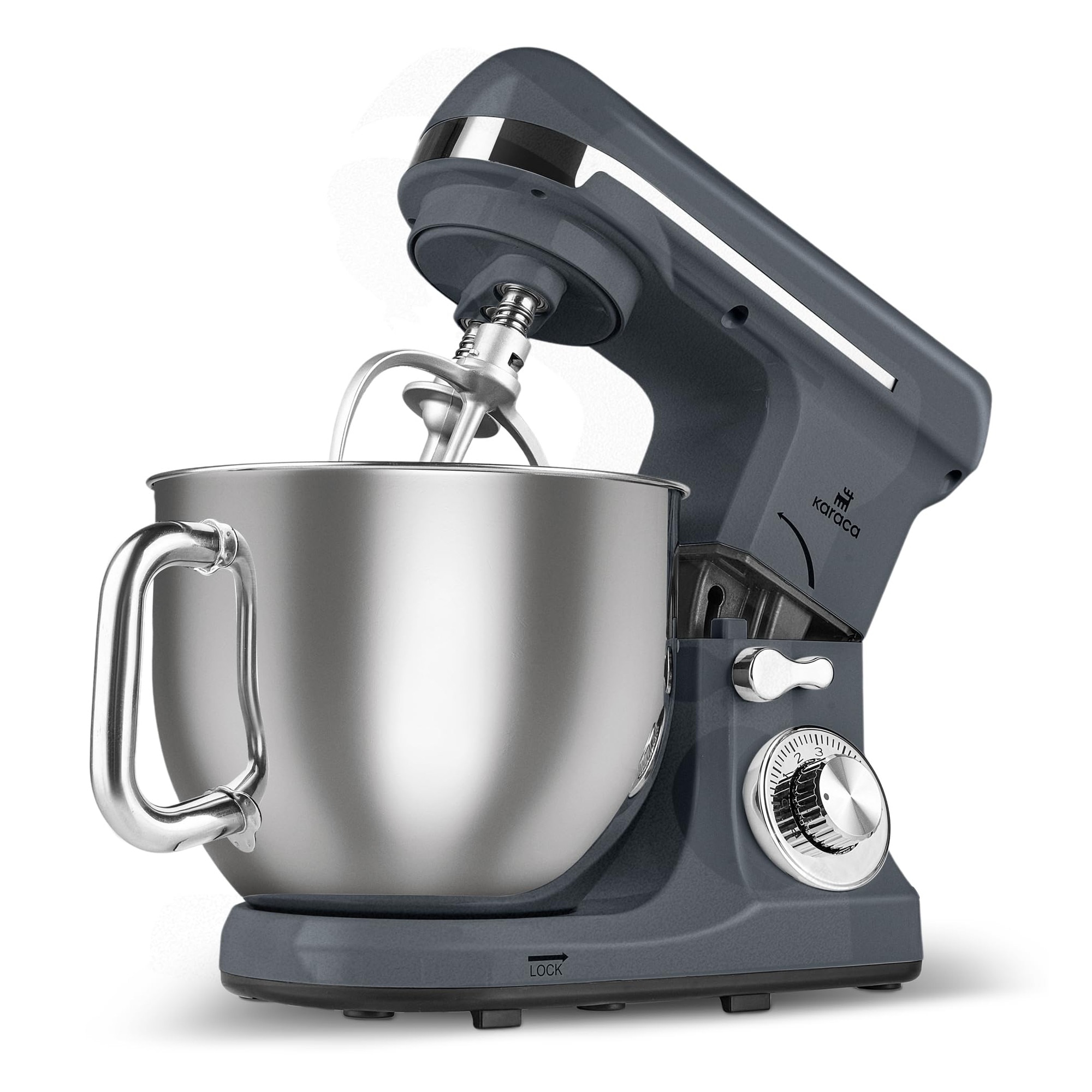 Mixer Stand Karaca, 6 viteze, bol din oțel inoxidabil 5, 7L, gri - eMAG.ro
