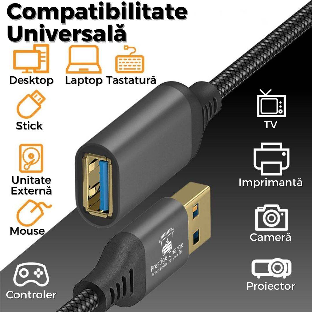 Cablu extensie USB 3.0, PRESTIGE CHARGE®, 5 Gbps, Prelungitor de mare ...