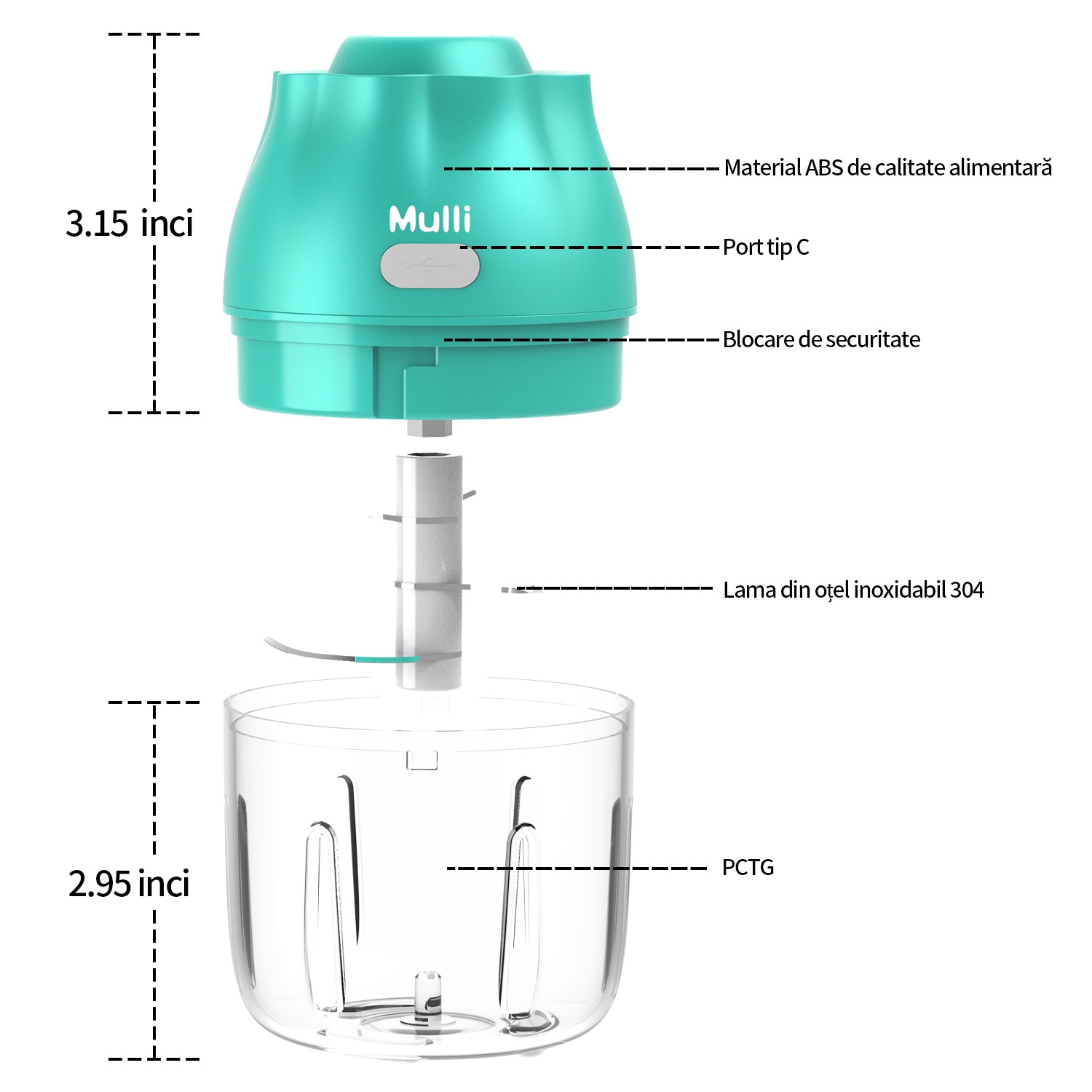 Tocator electric Mulli S-01, 250ML, lame inoxidabile fara BPA, pentru ...
