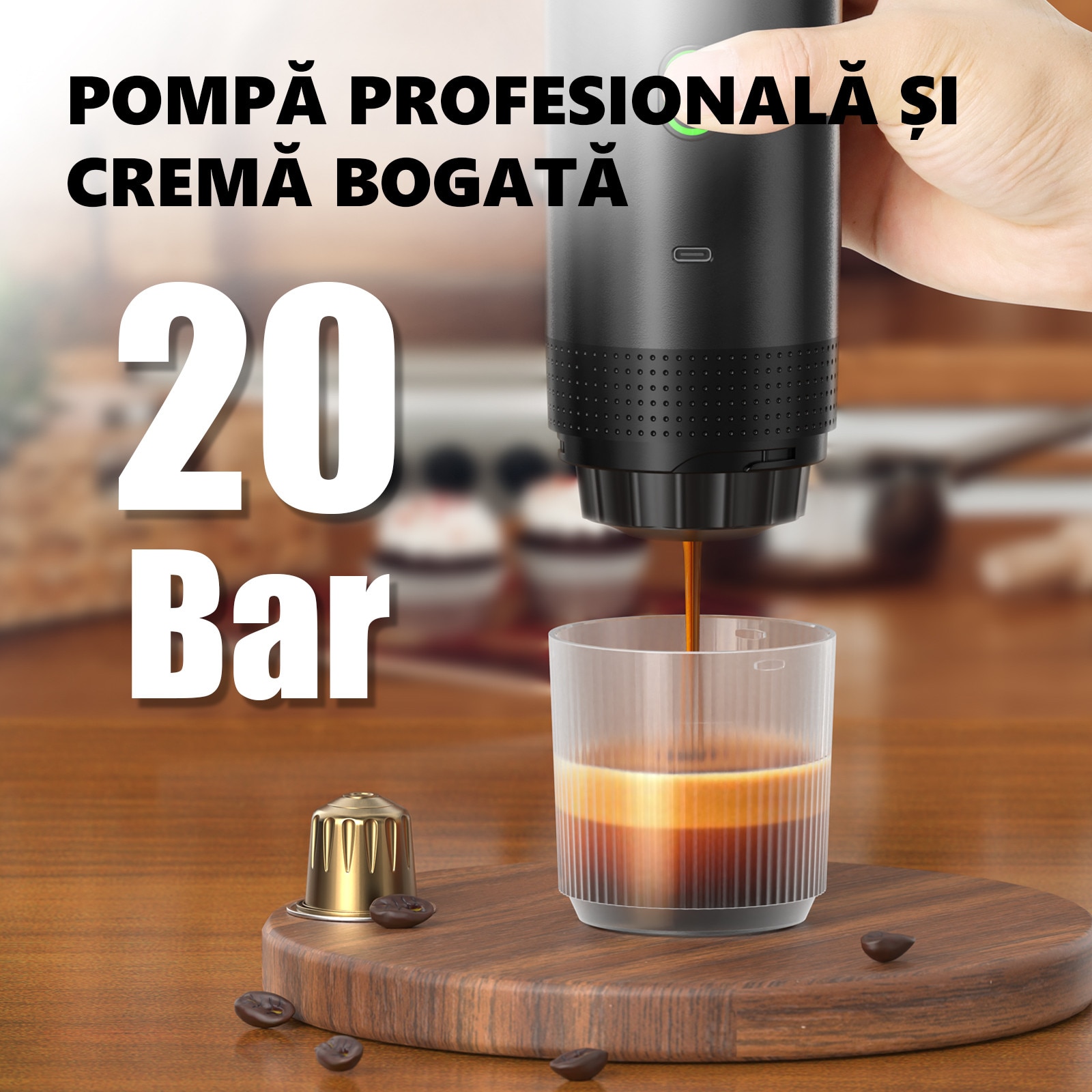 Mulli Cordless Espresso Machine | Presiune 20-Bar si autoincalzire ...