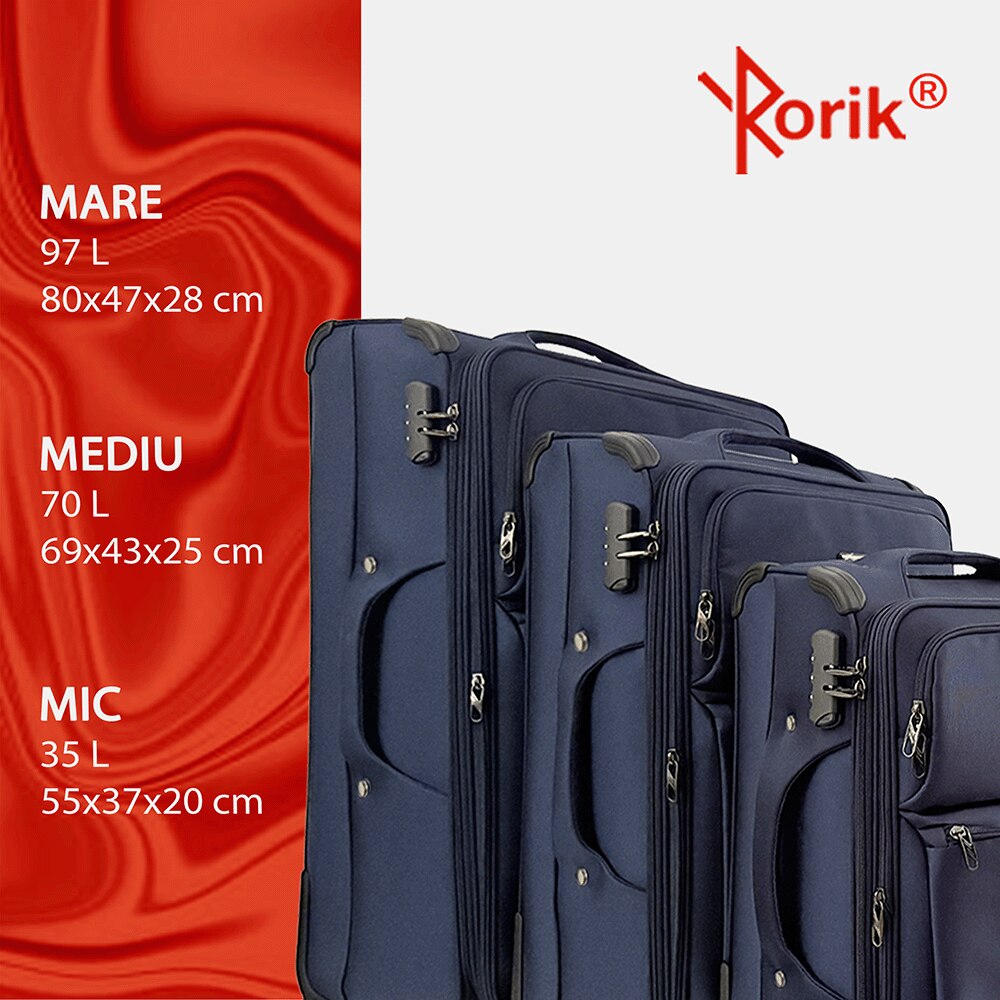 Set 3 Trolere cabina si voiaj textil, Rorik® Explorer, 20/24/28 inch ...