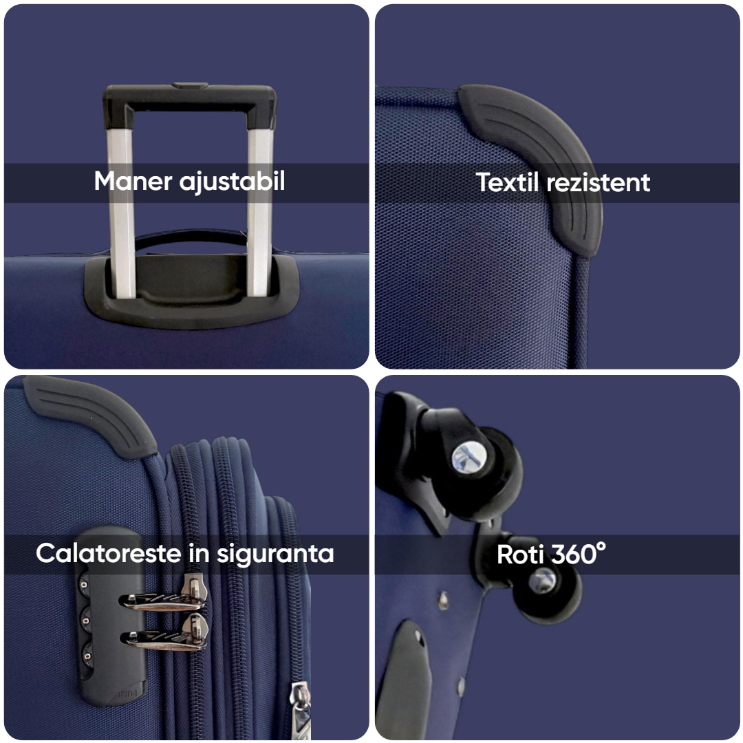 Set 3 Trolere cabina si voiaj textil, Rorik® Explorer, 20/24/28 inch ...