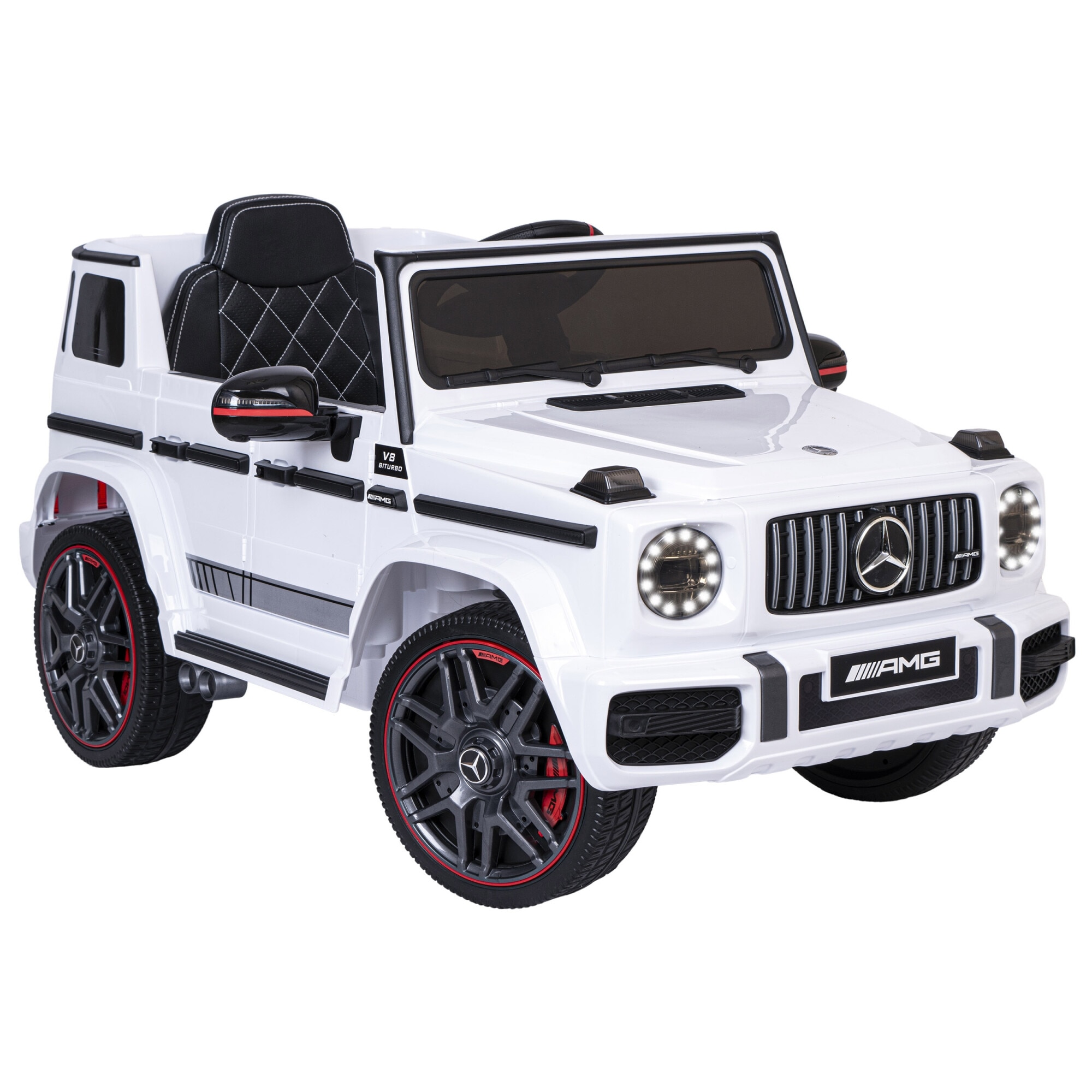 Elektromos gyerek autó Mercedes G63 AMG, fehér, távirányítóval, eco bőr ...