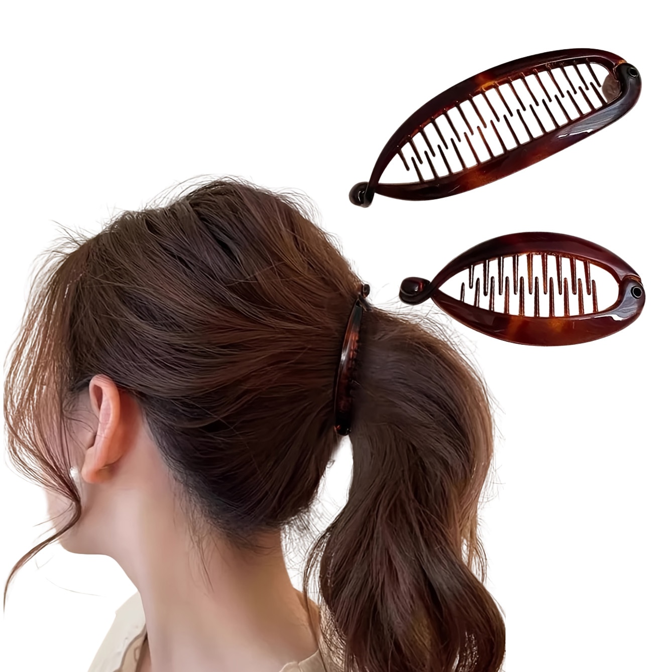 Set 2 Clame de par, Danati, Tip Banana, culoare Chihlimbar, 3 x 11.5 cm ...