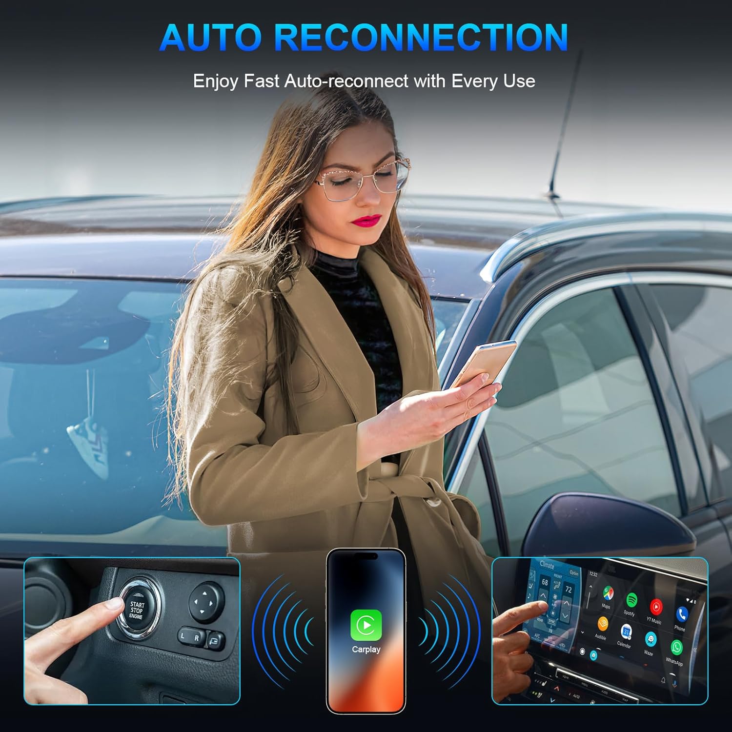 Adaptor wireless HaploS, CarPlay 2 în 1 HaploS, Bluetooth 5.2 și WiFi ...