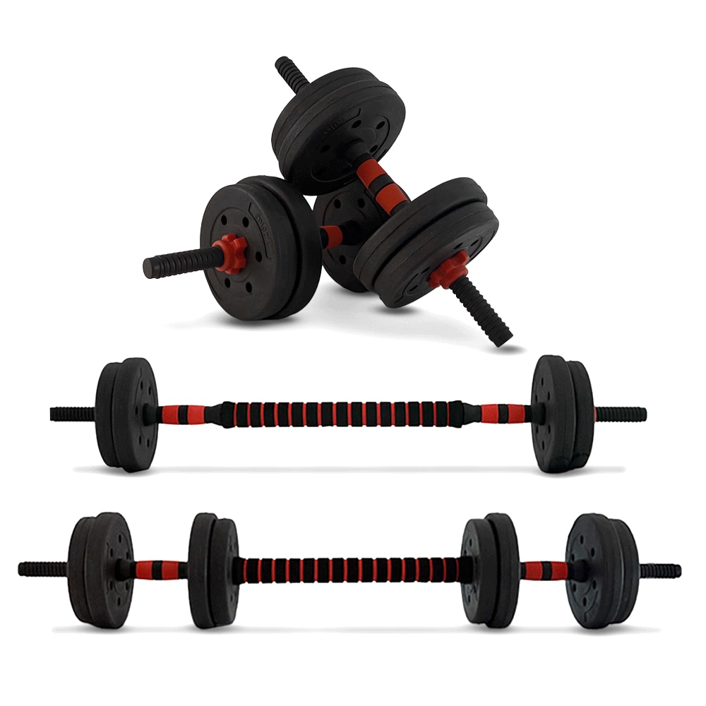 Set 2 gantere reglabile, Athletos®, 10 kg, convertibile in haltera cu bara conectoare, discuri ...
