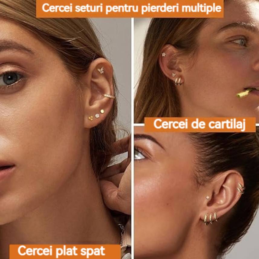 Set de 12 cercei Pentru Femei, Set de cercei pentru piercing multiplu ...