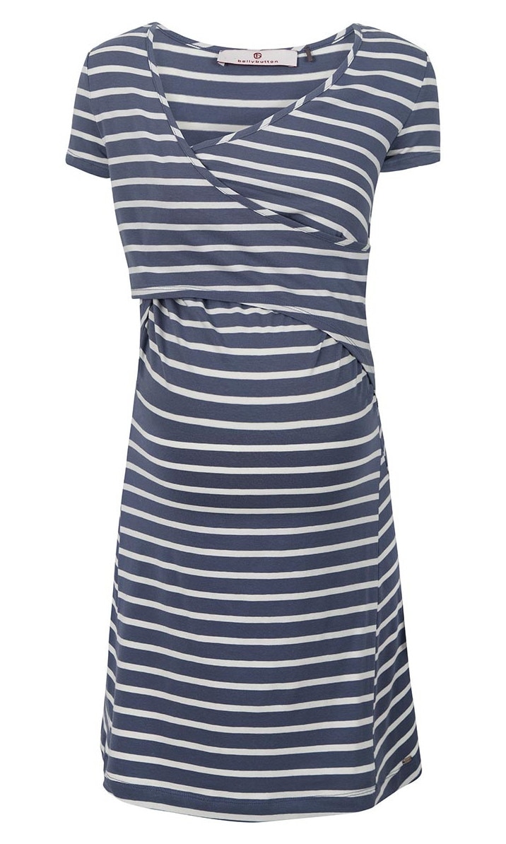 Rochie de alaptare, albastra, bumbac, cu maneca scurta, dungi ...