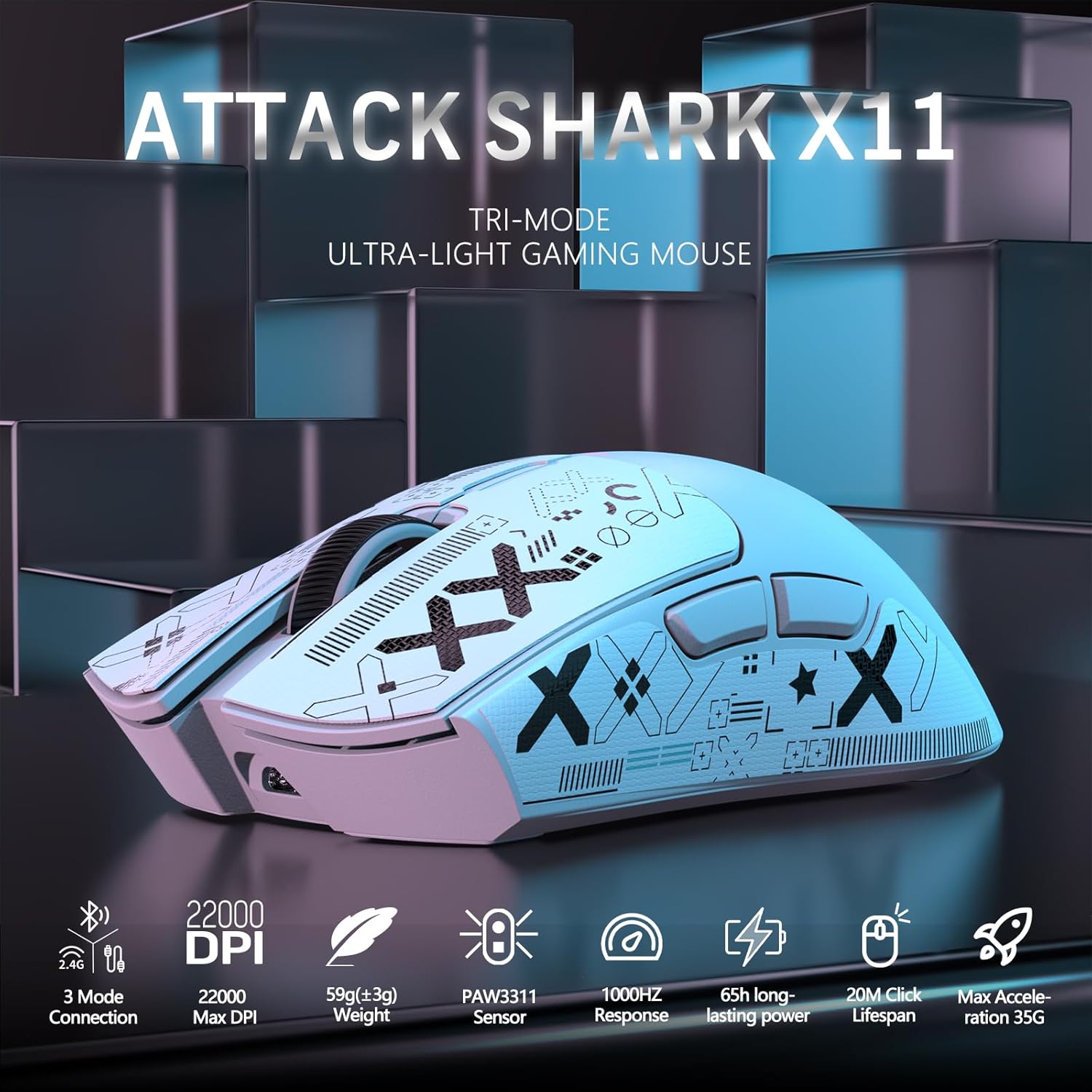 Attack Shark X11 Mouse de gaming fara fir superlight de 59 g cu banda ...