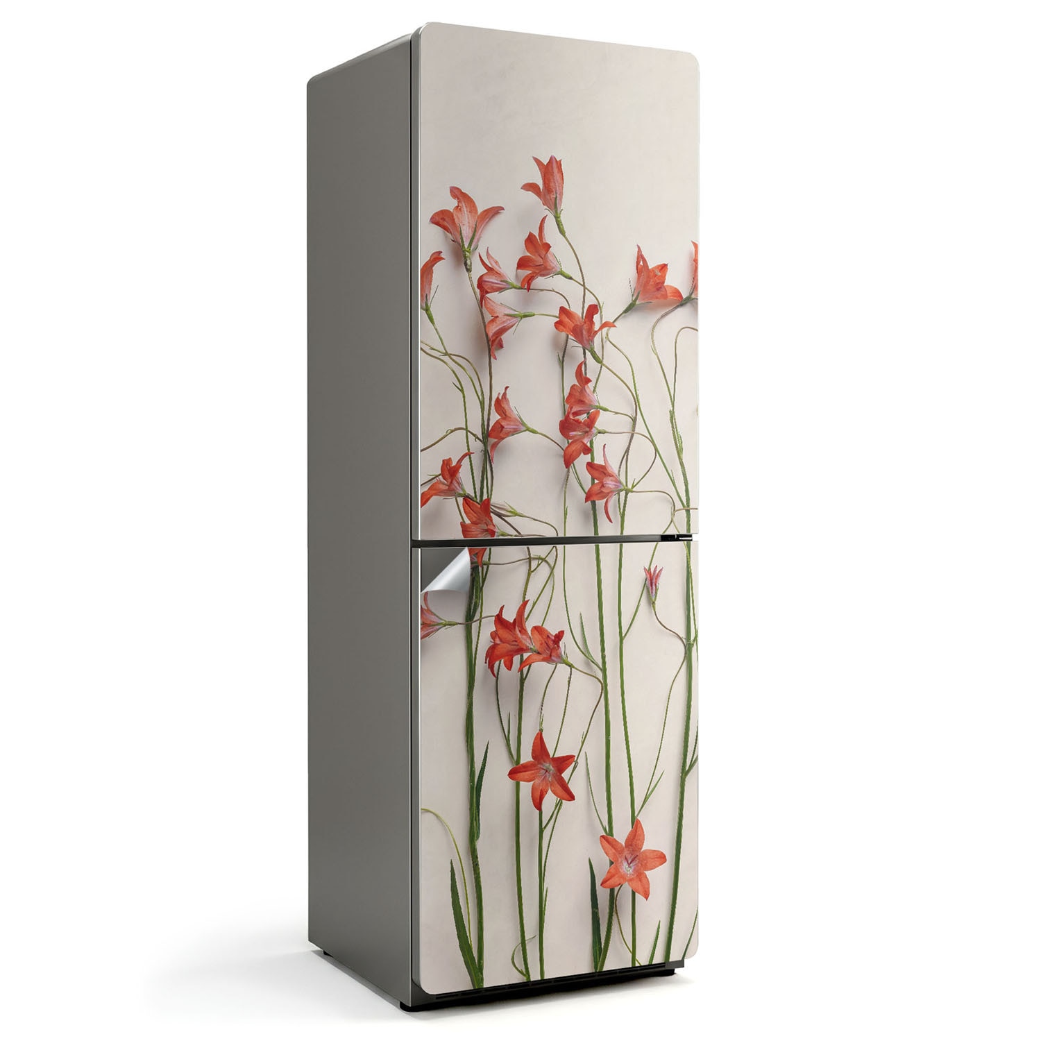 Autocolant frigider, Wallfluent, Flori verticale delicate, Rosu, 60x180 ...