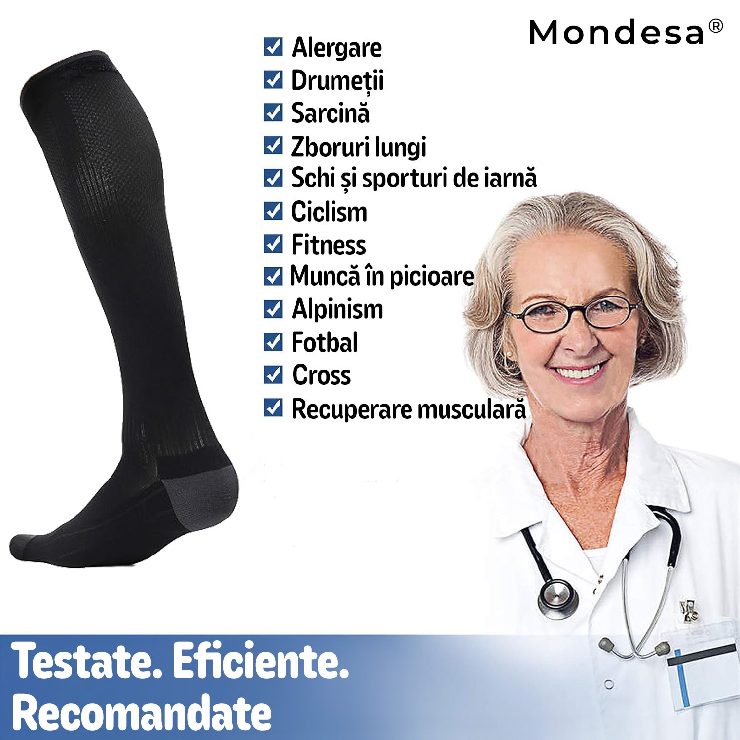 Set 3 Perechi Ciorapi Medicali Compresivi MONDESA®, 20–30 mmHg, Unisex ...
