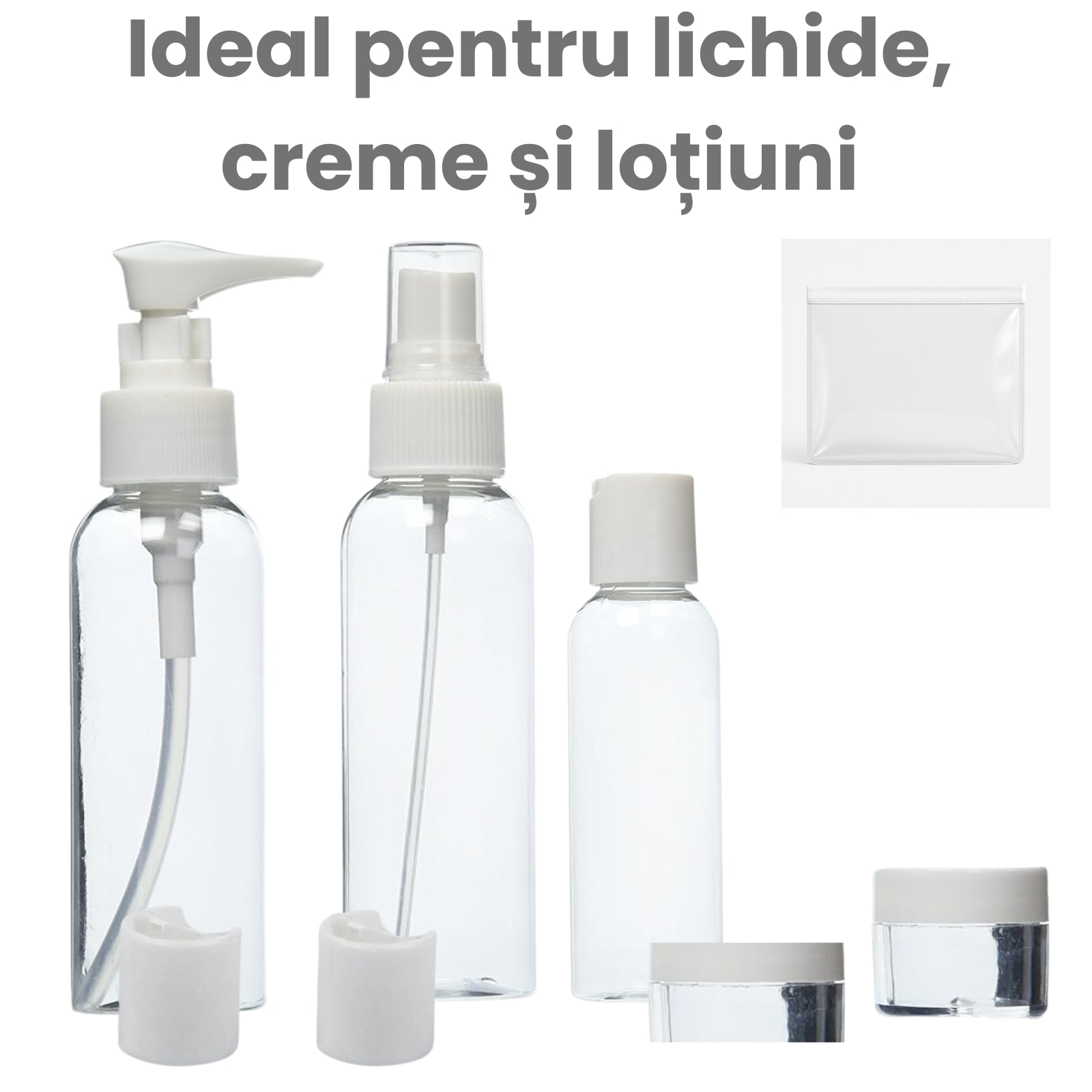 Set recipiente cosmetice travel HASEPE, Kit calatorie 8 piese cu ...