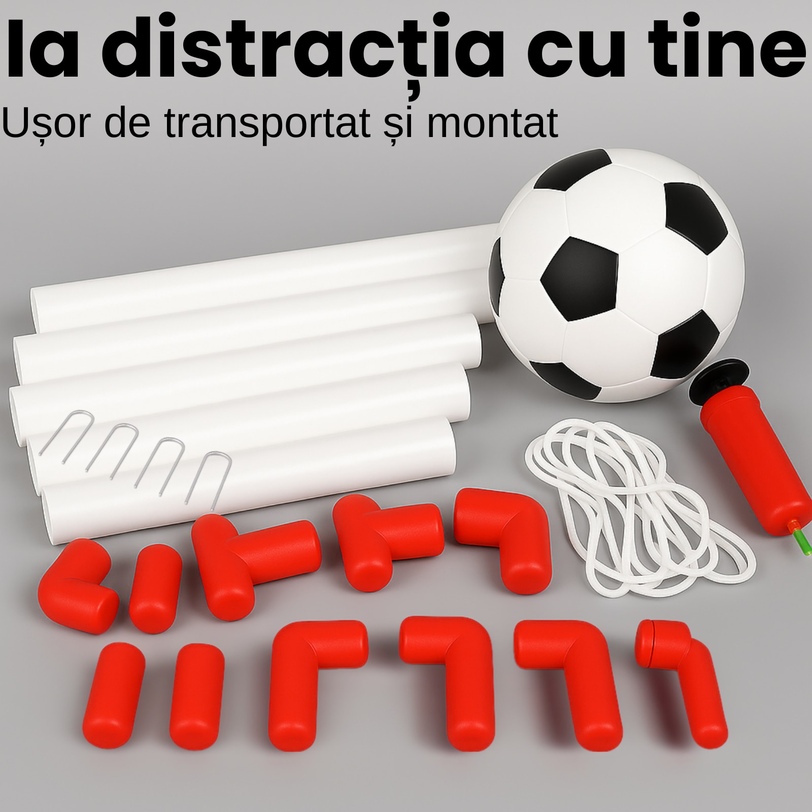 Set 2 porti fotbal HASEPE cu minge si pompa cu ac, Plasa ranforsata si ...