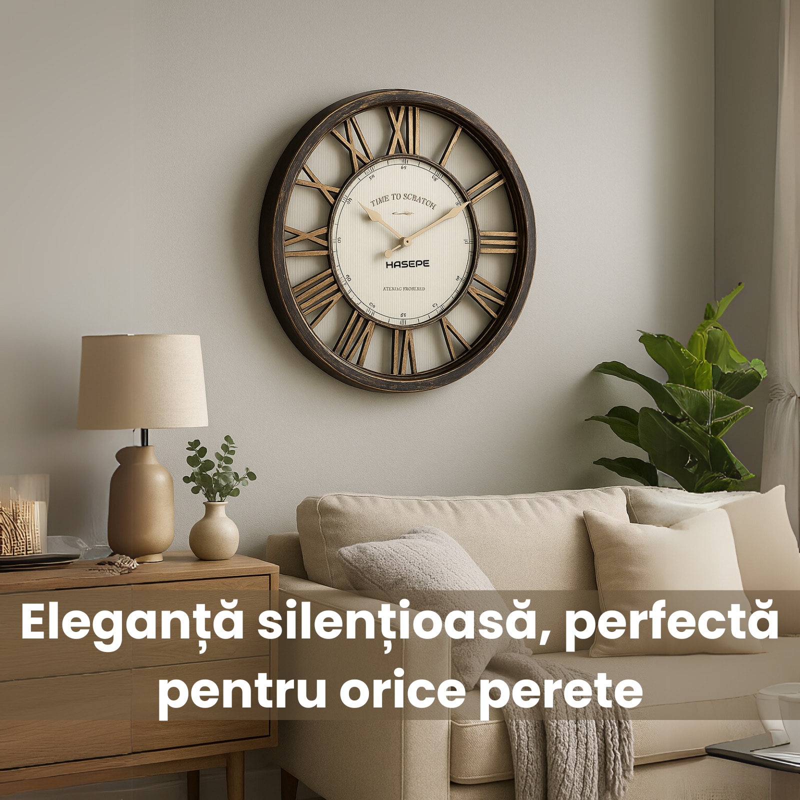 Ceas decorativ de perete HASEPE 40.6 cm, rama bronz cu cifre romane si ...