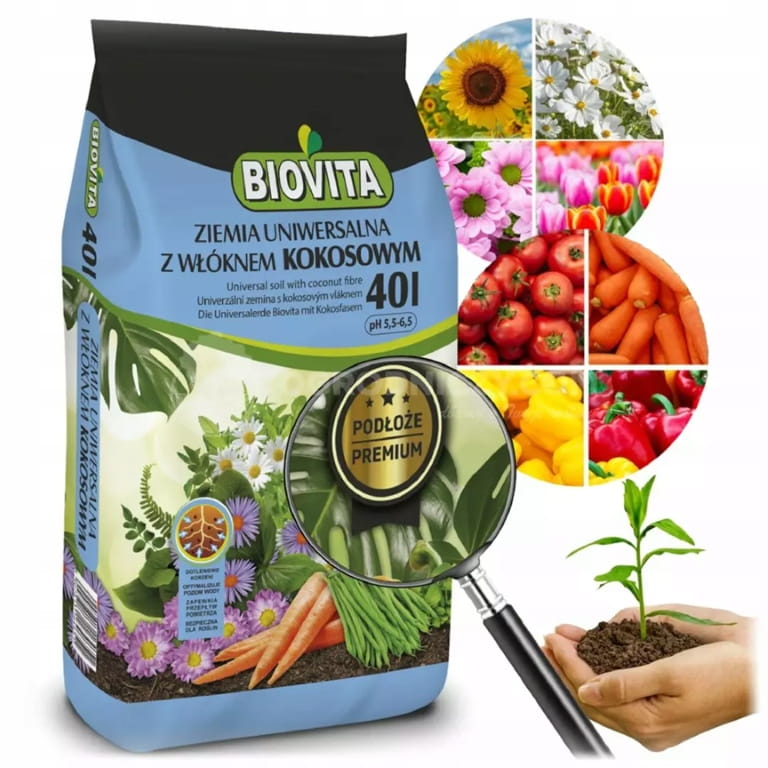 Pamant universal Biovita, fibra de cocos, 40L, pentru flori, legume si ...