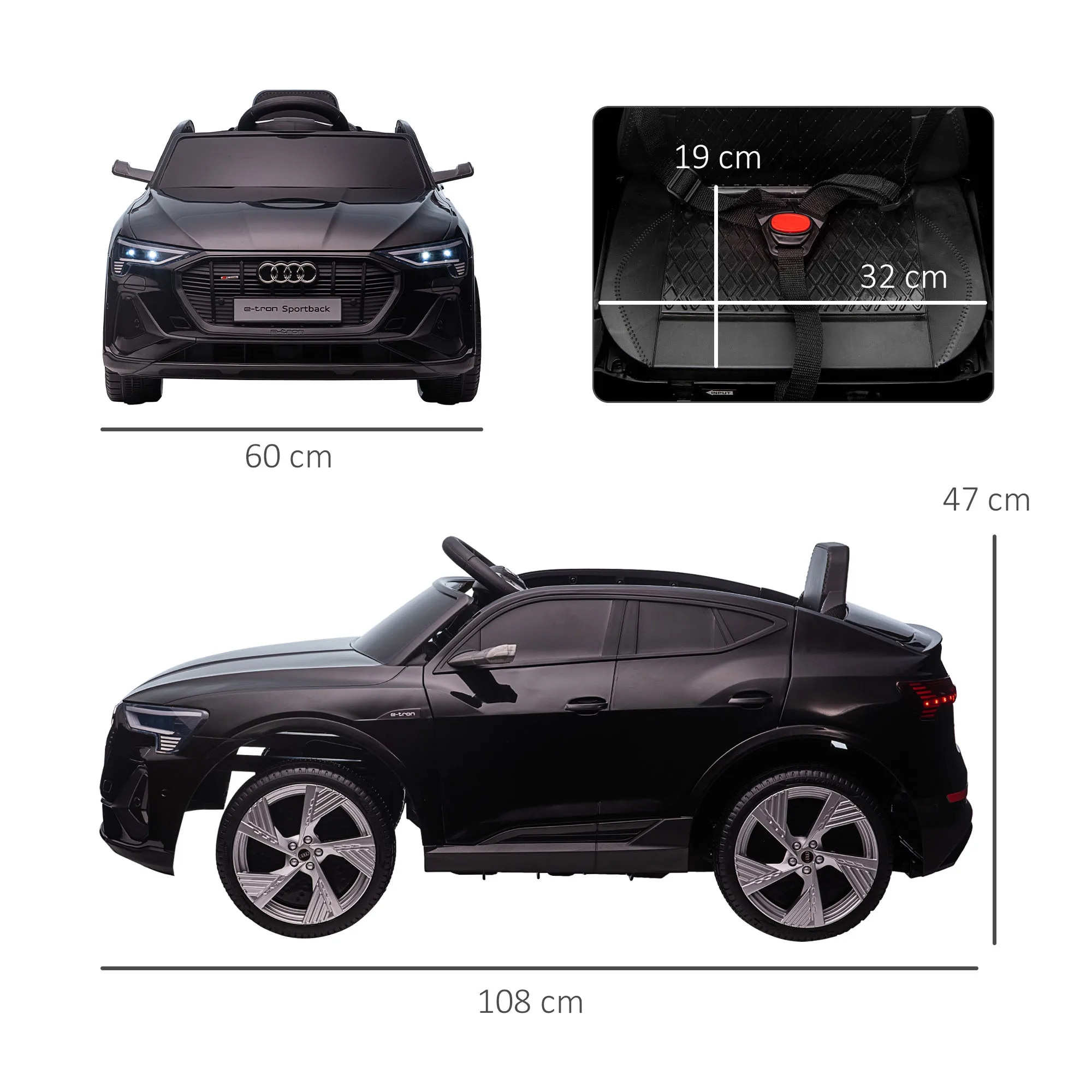 Elektromos gyerek autó, 12V, 3-5 km/h, távirányítós, fekete, 108x60x47 ...