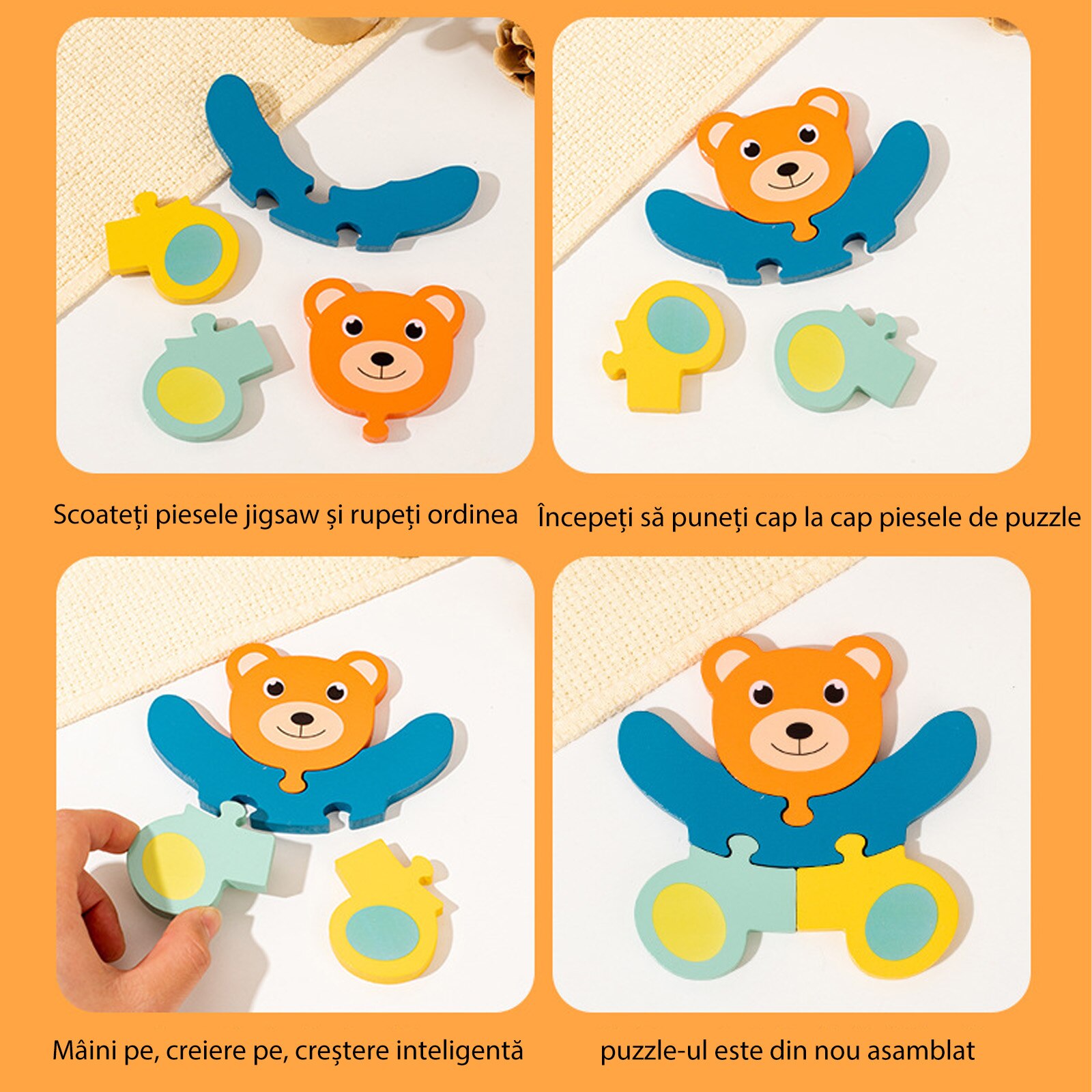 Set 2 Puzzle educativ interactiv din lemn pentru copii, modele delfin ...