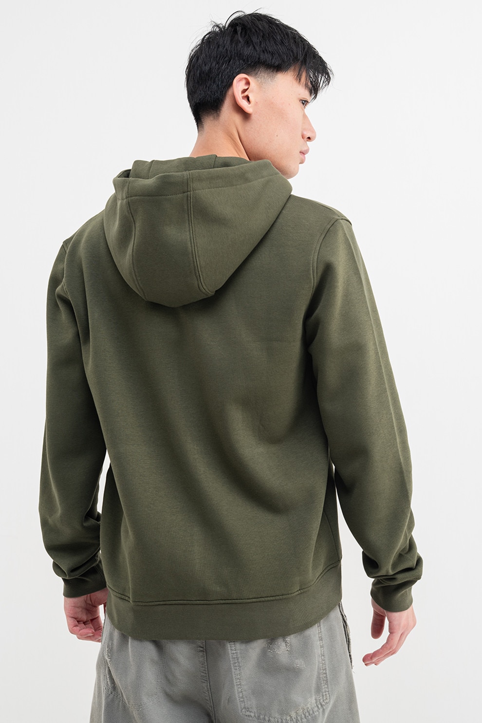 GUESS, Hanorac cu fermoar si logo brodat pe piept, verde militar inchis ...